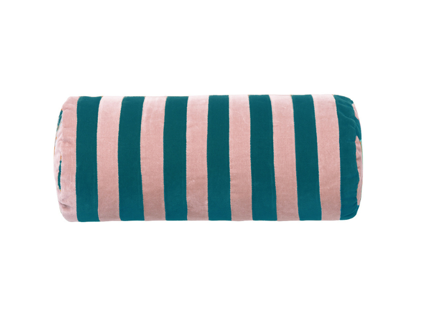 Velvet Cushion Round Ø14x40cm – Bolster Stripe Cushion in Mazerine/Pale ...